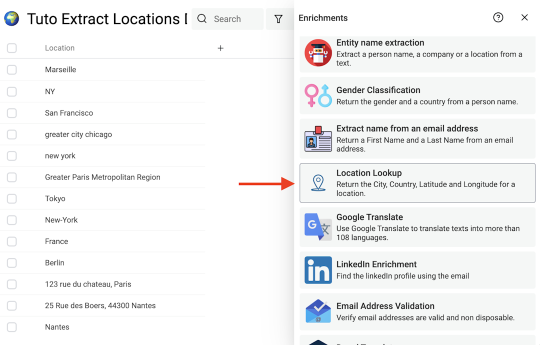 How to extract the City and Country from a list of addresses