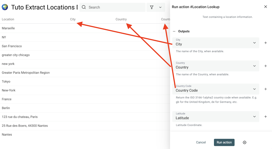 How to extract the City and Country from a list of addresses