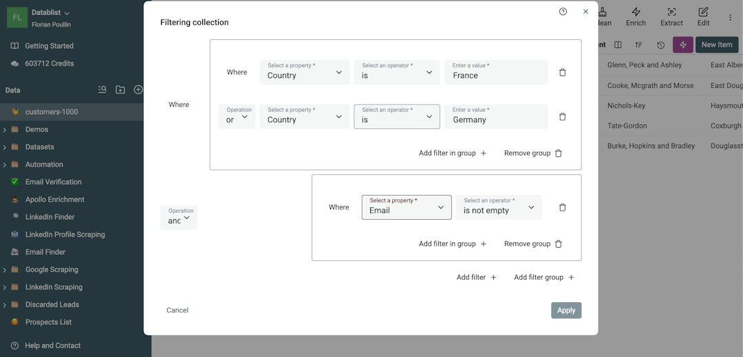 How to filter a CSV file? - Datablist