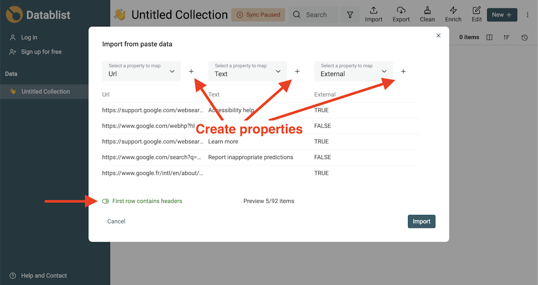 Extracy all URLs from a webpage - Datablist